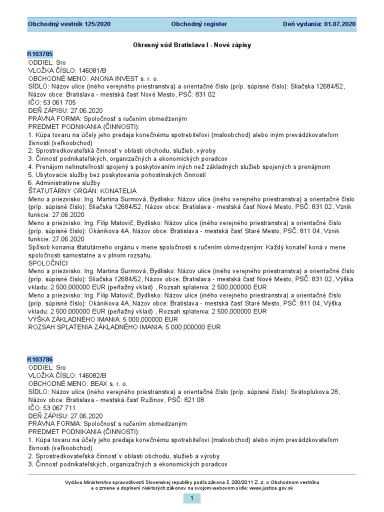 OV 125-2020 Obchodny Register | PDF
