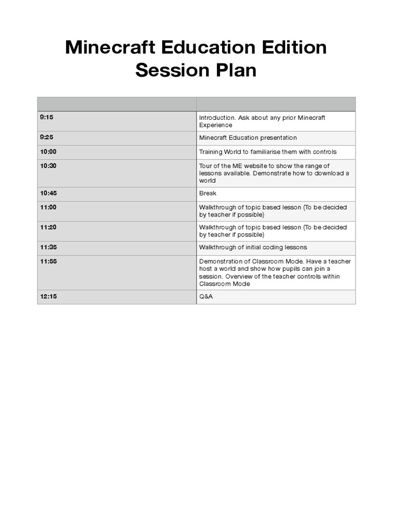 Minecraft Education Edition Session Plan | PDF