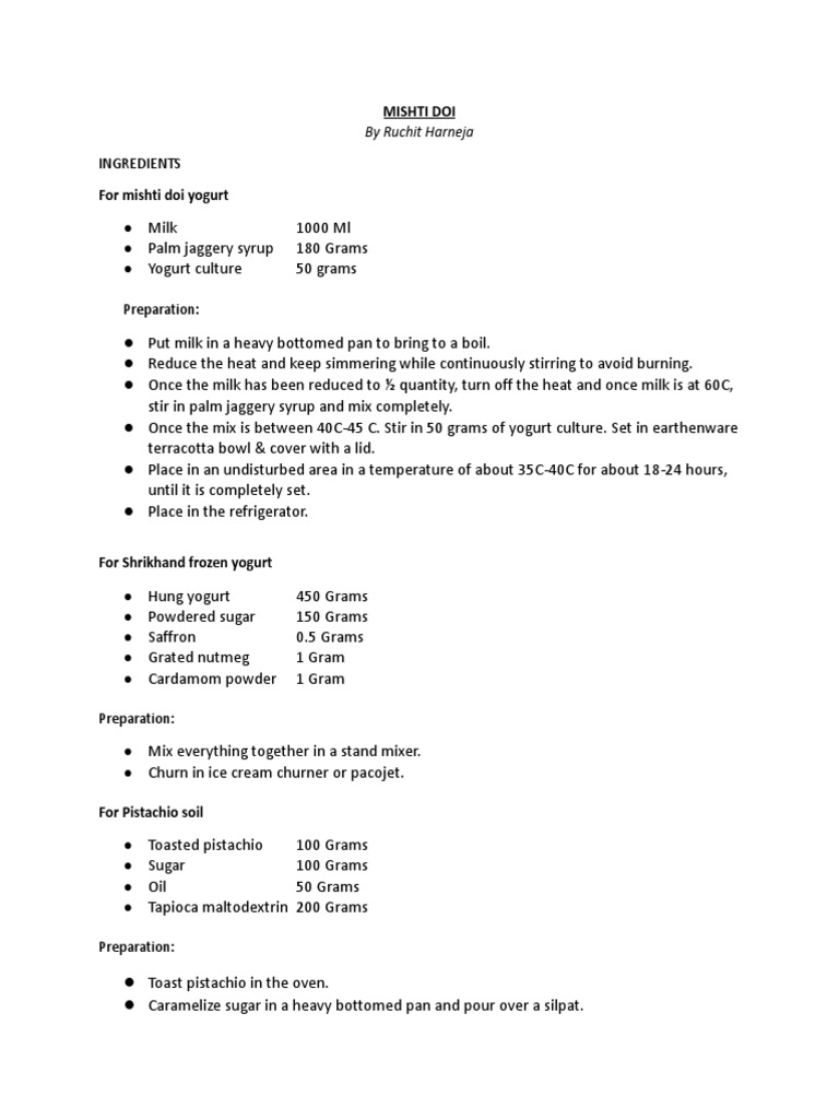 Mishti Doi Recipe | PDF | Cakes | Foods