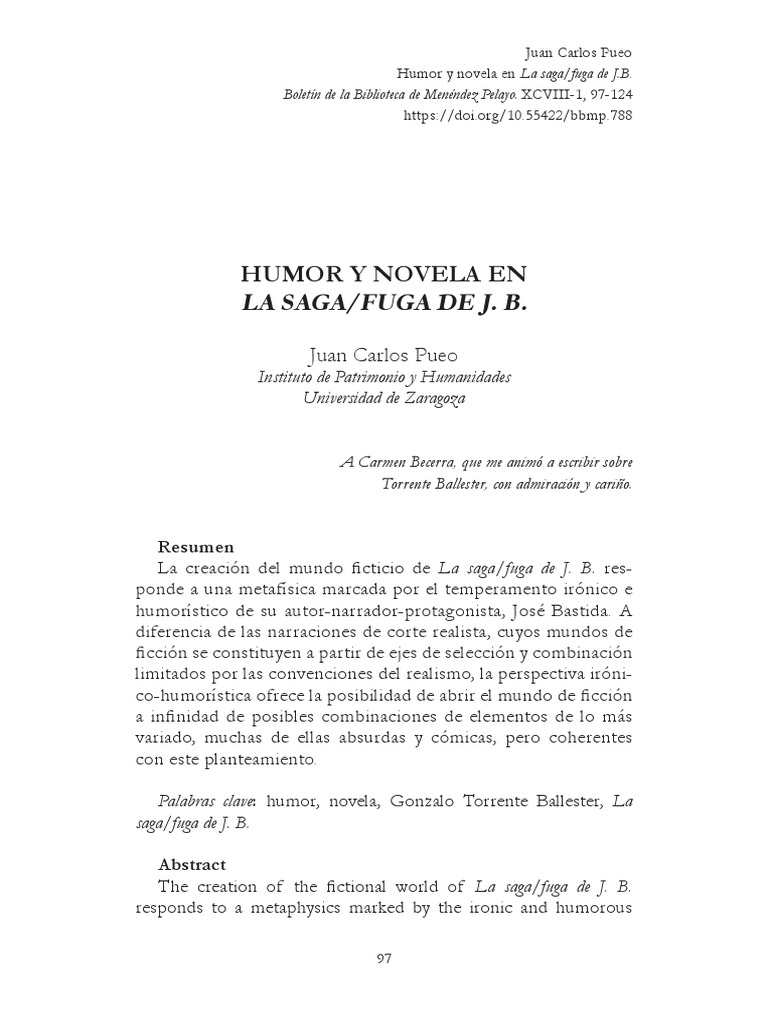 Humor y Novela en La Saga/fuga de J. B. | PDF | Humor | Novelas