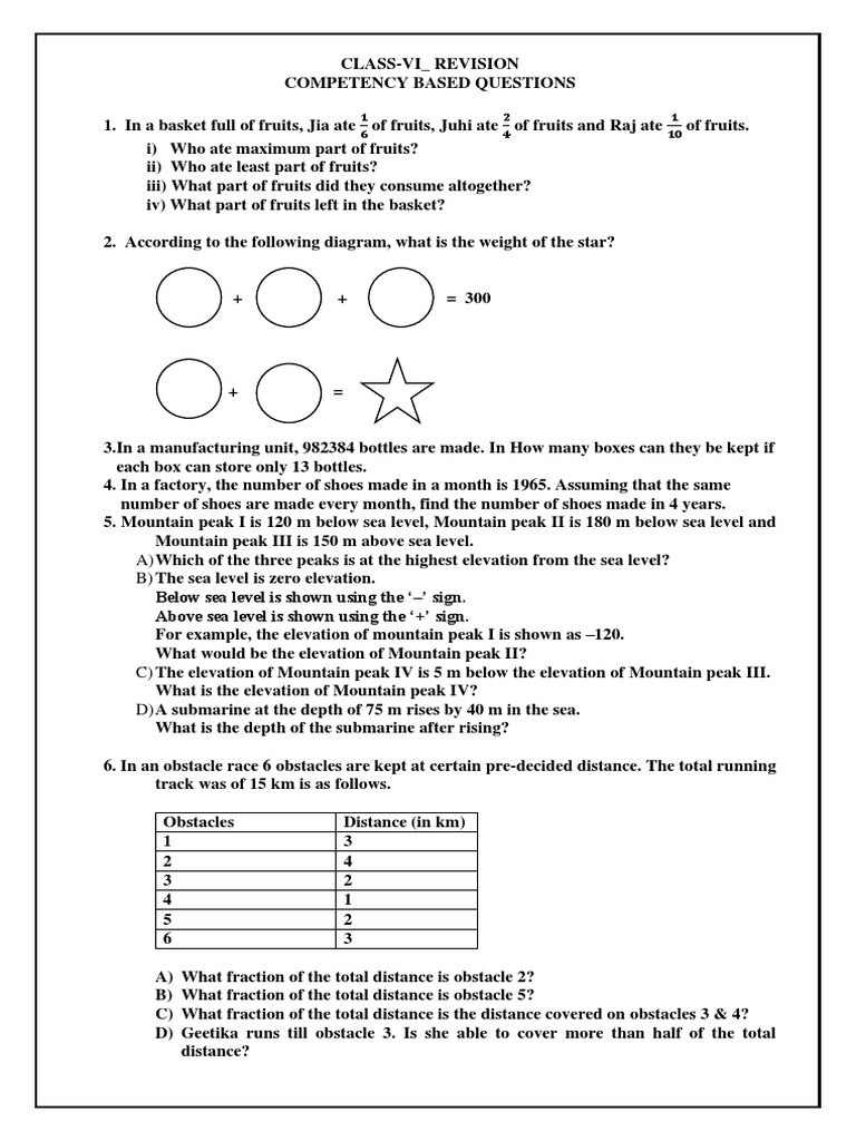 Competency Based Questions - Class Vi | PDF