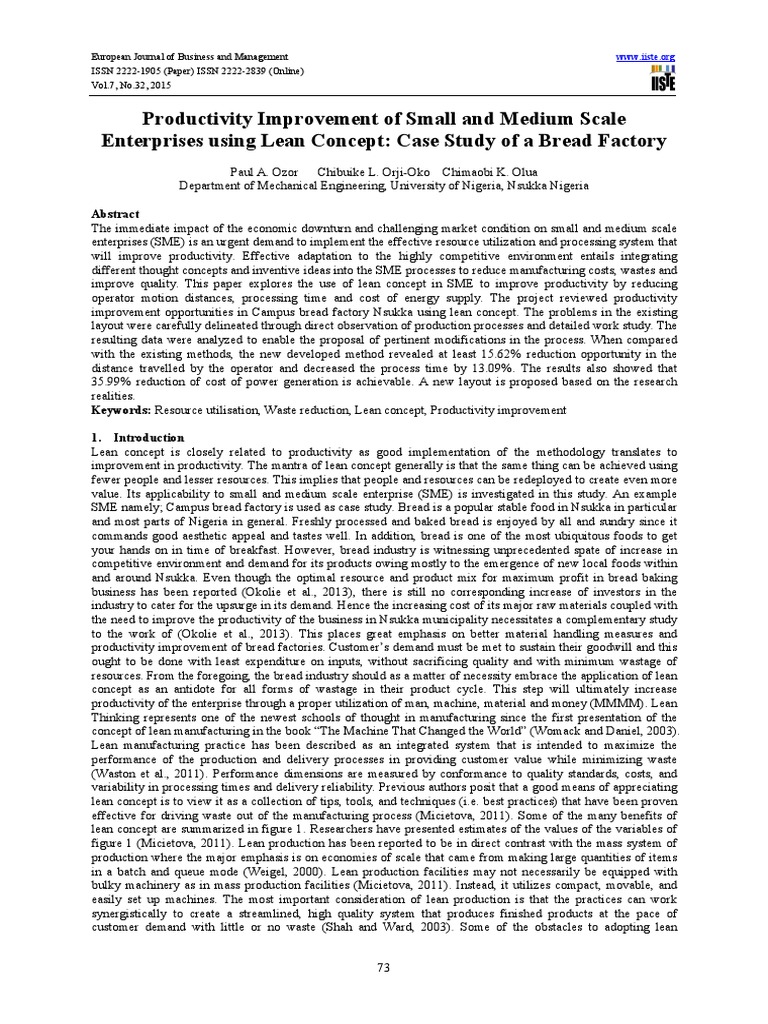 Productivity Improvement of Small and Medium Scale Enterprises Using ...