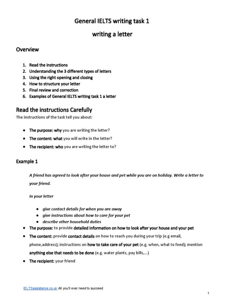IELTSassitance - Co.uk - IELTS Writing TASK 1 General Letter Overall ...