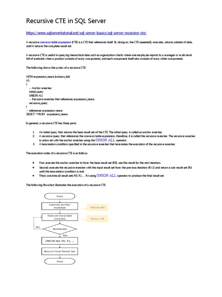 Recursive Cte In Sql Server Download Free Pdf Computer Programming