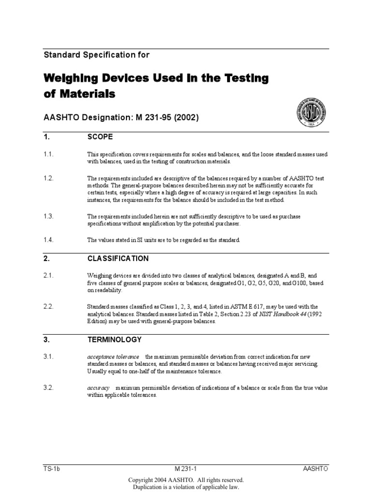 Standard Specification For: 1. Scope | PDF | Weighing Scale | Science