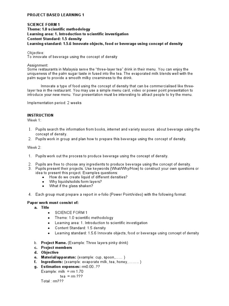 Pbl 1 Sc F1 2023 Pdf Drink Project Based Learning