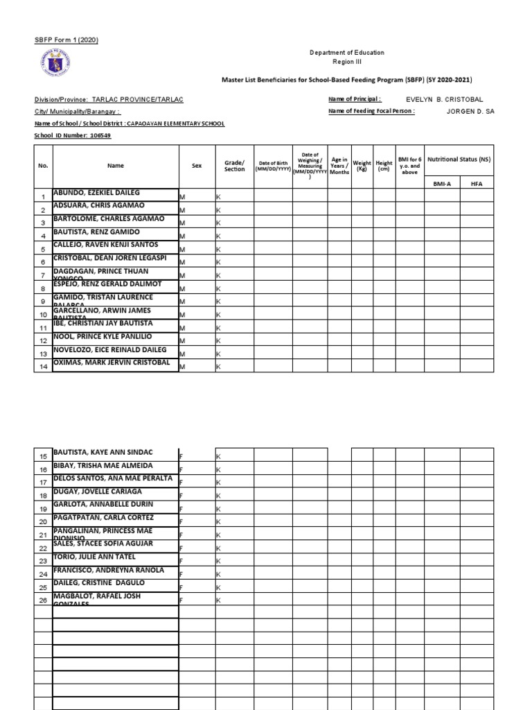 Capes SBFP Forms 1 8 | PDF