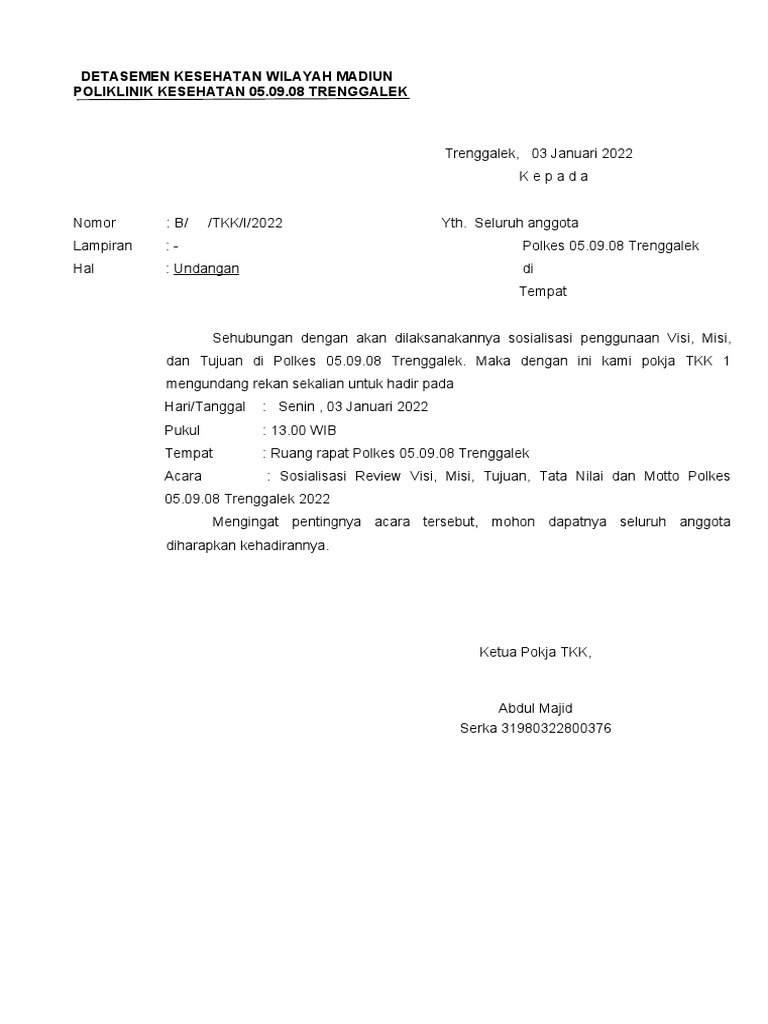 TKK 1 - EP. 1.1a Undangan Visi Misi | PDF