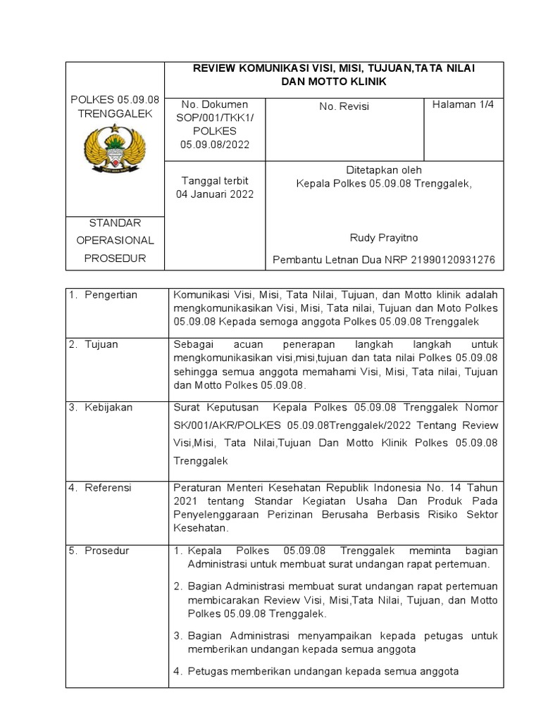 TKK 1 EP 1.1 e Sop Komunikasi Visi, Misi INTERNAL | PDF
