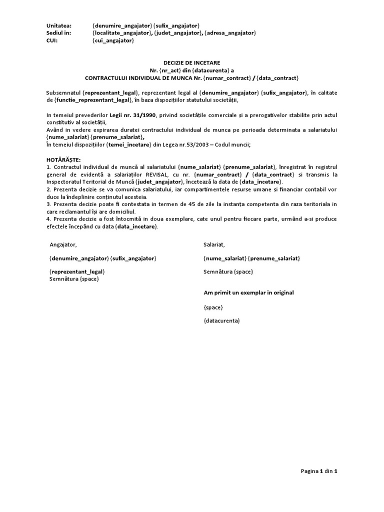 Decizie Incetare Art 56 Alin 1 Lit I | PDF