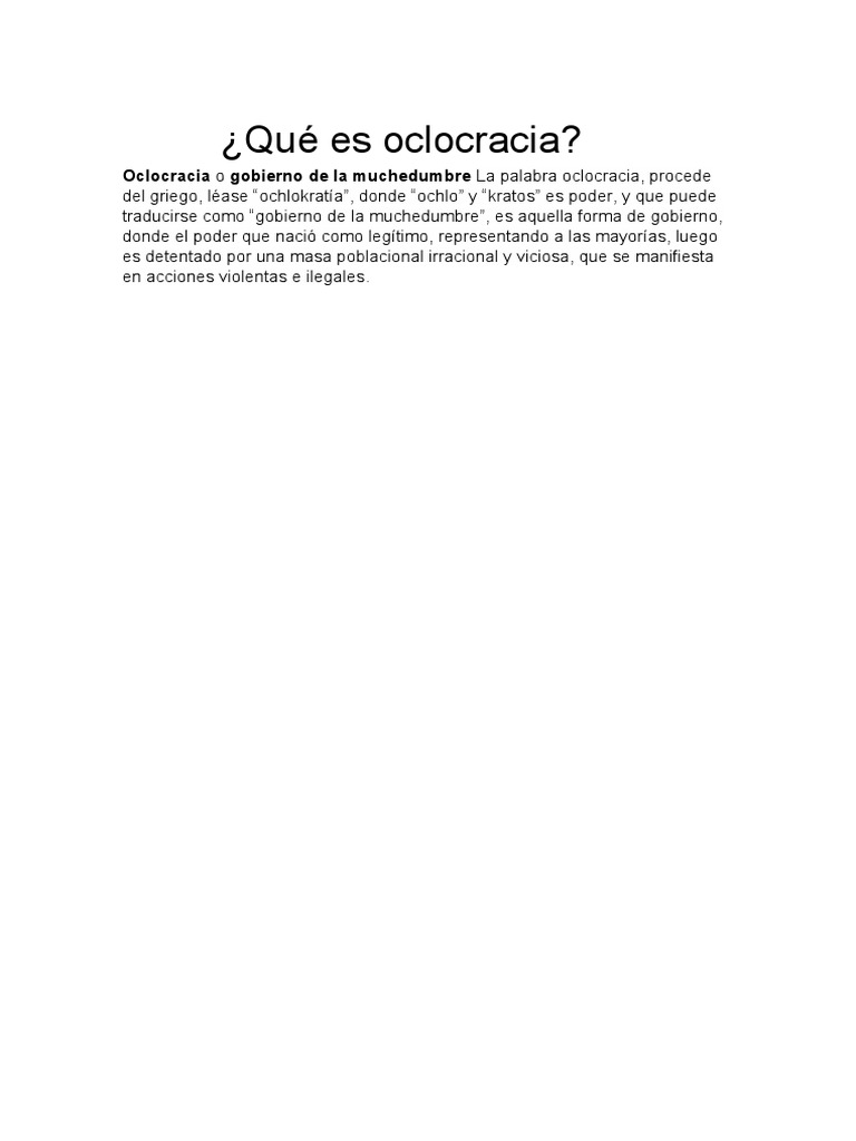Oclocracia: Gobierno de la Muchedumbre | PDF