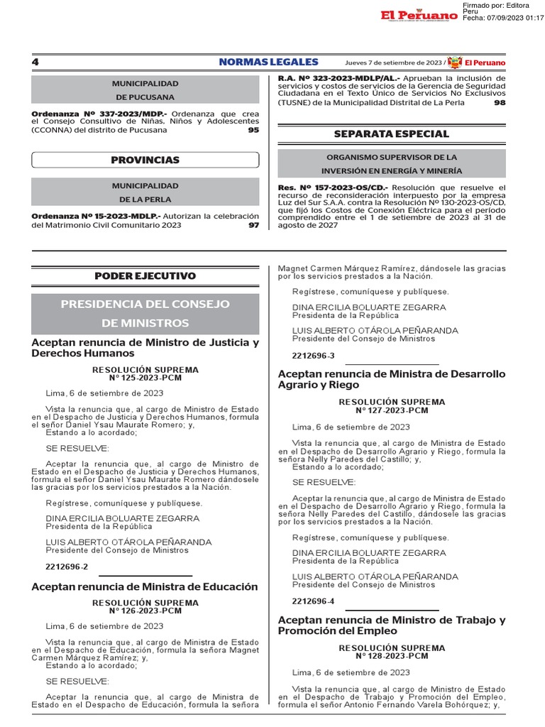 R. S. #125-2023-PCM | PDF | Perú | América del Sur