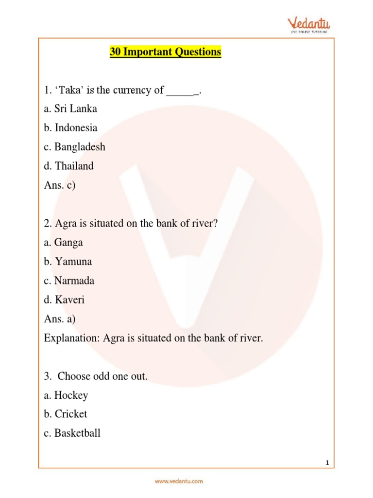 Class 3 GK Questions and Answers | PDF | Sports & Recreation | Travel