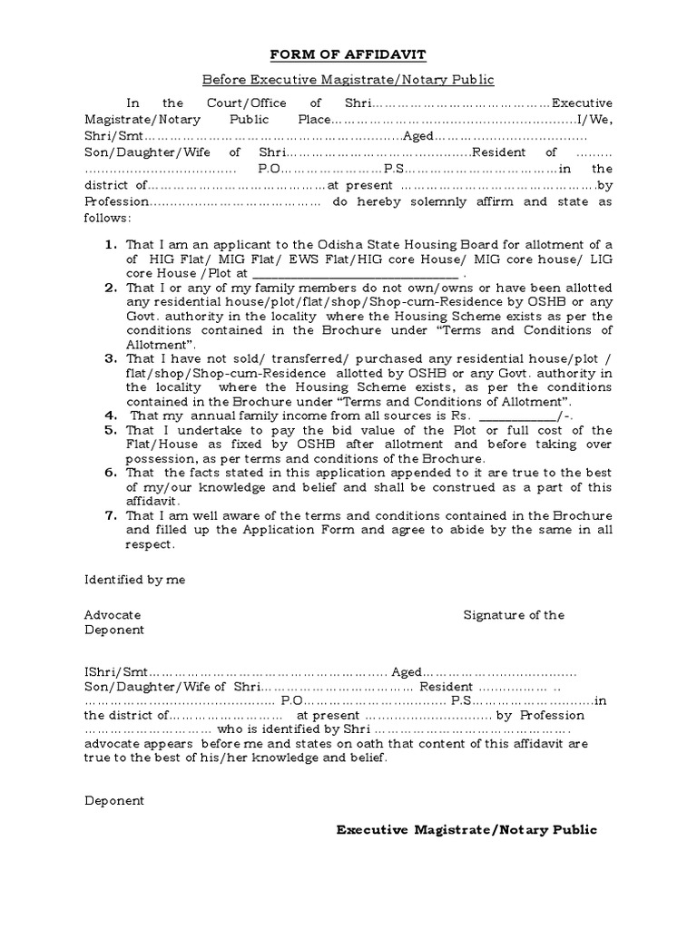 FORM OF AFFIDAVITnew | PDF | Affidavit | Common Law