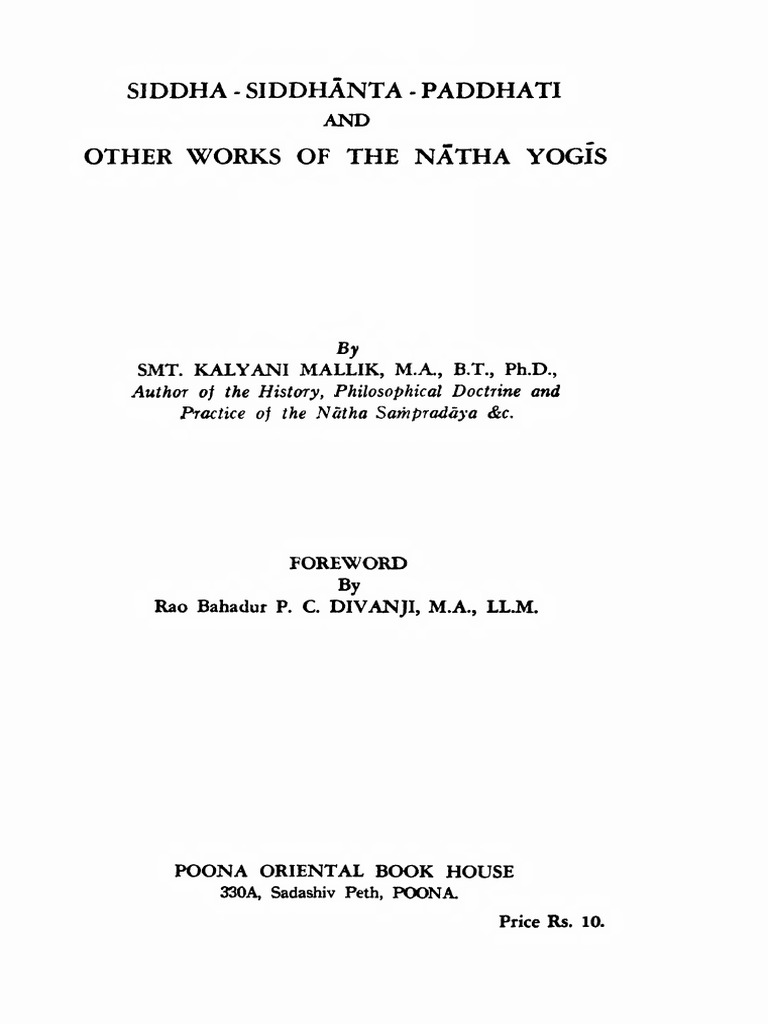Siddha Siddhanta Paddhati and Other Works of The Natha Yogis (1954 ...