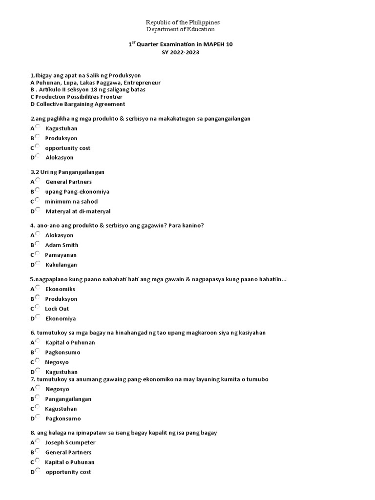 1st Periodical Test in AP 10 | PDF