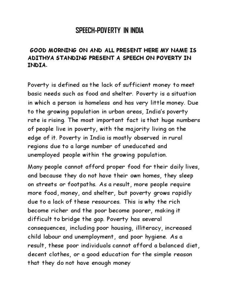 SPEECH of Natural | PDF | Poverty | Poverty & Homelessness