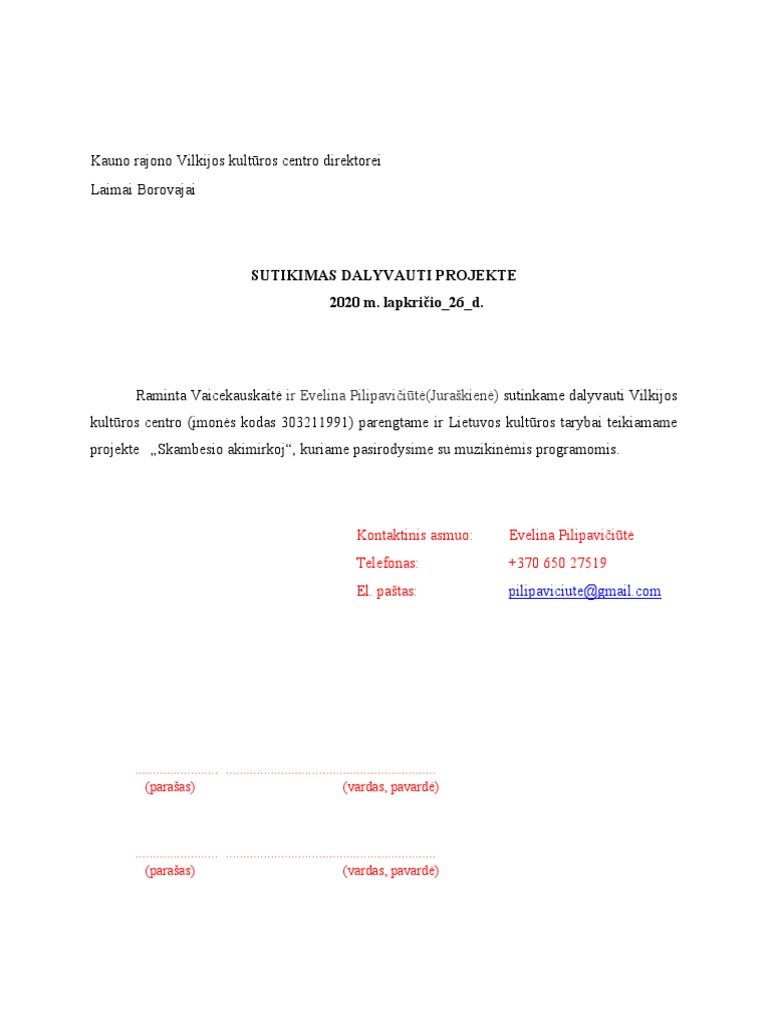 Sutikimas Dalyvauti Projekte Raminta Evelina Copy 2 | PDF