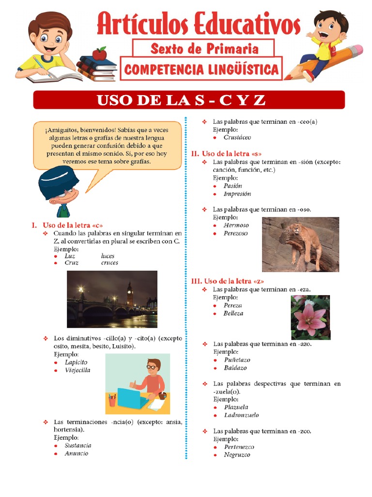 Uso de La S C y Z para Sexto de Primaria | PDF