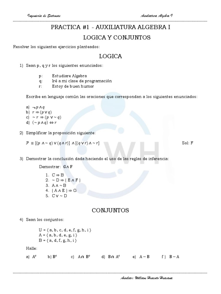 Practica 1 (Logica - Conjuntos) | PDF | Proposición | Sintaxis (Lógica)