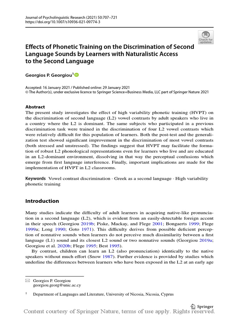 Effects of Phonetic Training On The Discrimination | PDF | Second ...