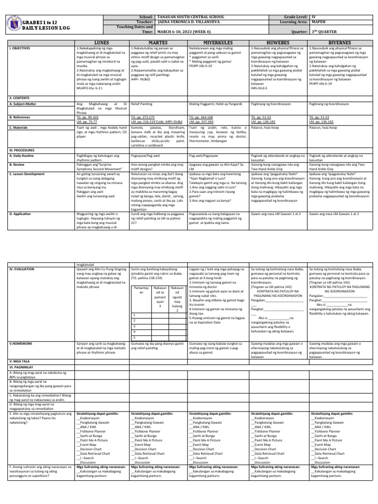 DLL - Mapeh 4 - Q3 - W4 | PDF