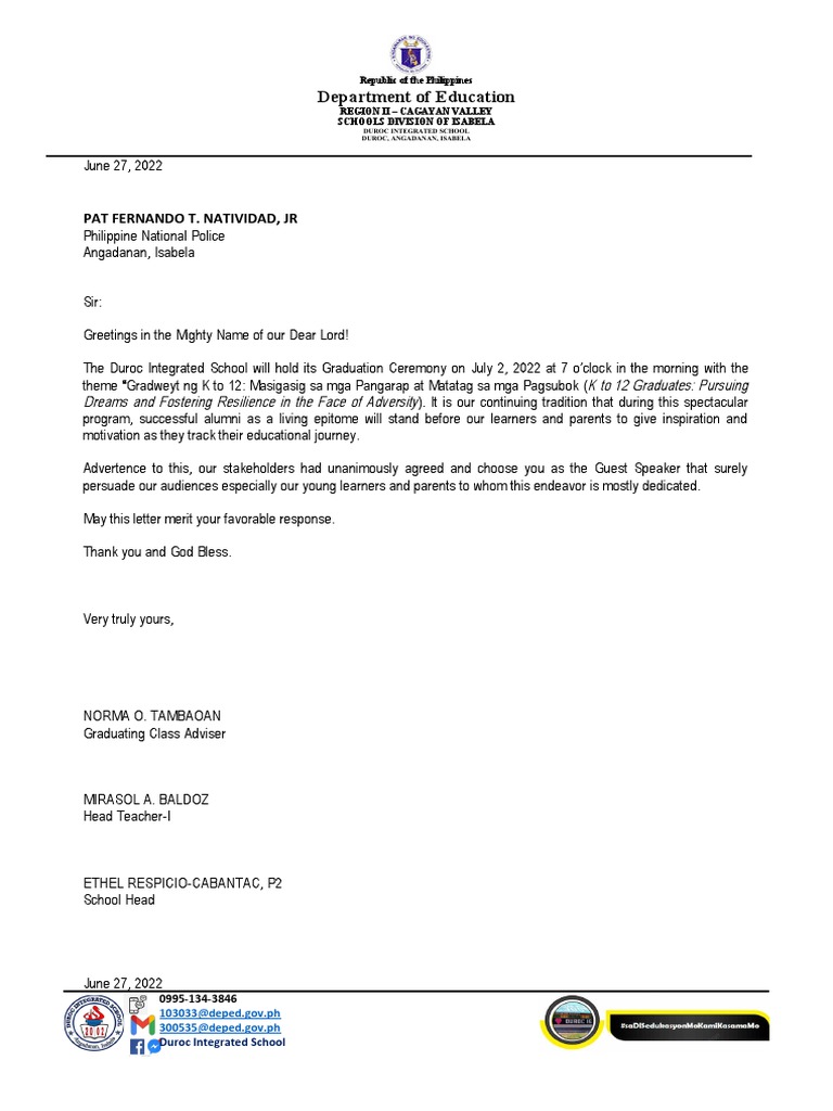 Letter To Guest Speaker | PDF