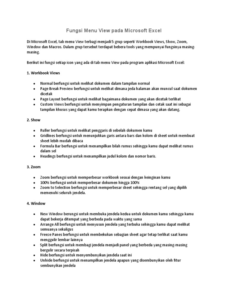 Fungsi Menu View Pada Microsoft Excel | PDF