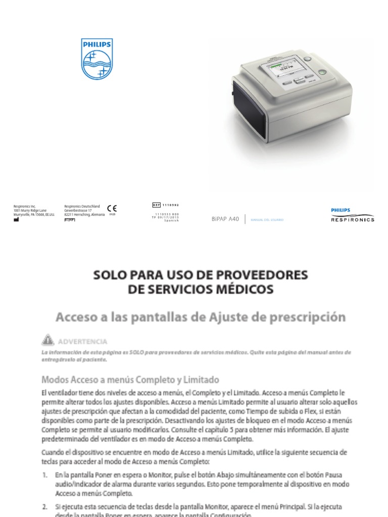 BiPAP A40 Silver Series User Manual Spanish | PDF | Oxígeno | Conector ... BiPAP A40 Silver Series User Manual Spanish | PDF | Oxígeno | Conector ...