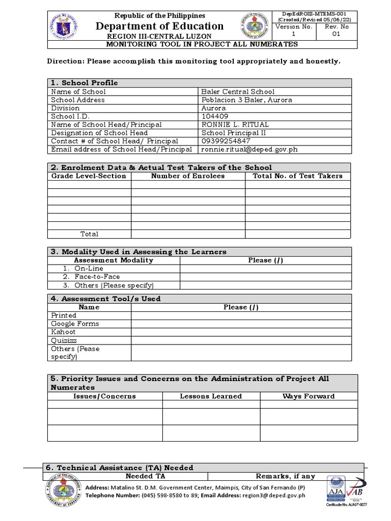 Class Visit Monitoring Tool Template | PDF | Behavior Modification ...