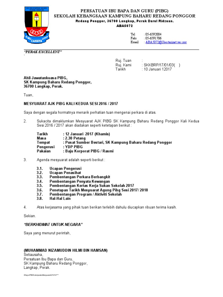 Jemputan Mesyuarat AJK | PDF