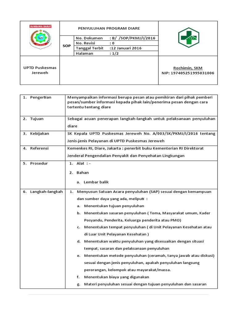Sop Penyuluhan Program Diare | PDF