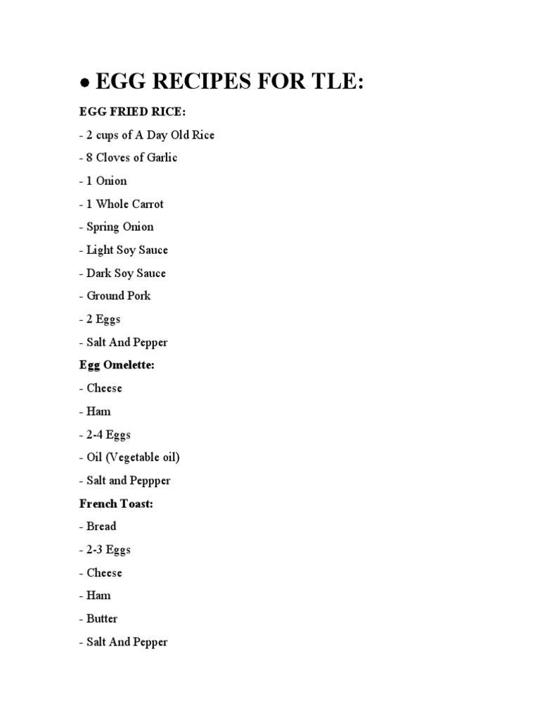 Egg Recipes For Tle | Download Free PDF | Cuisine | Foods