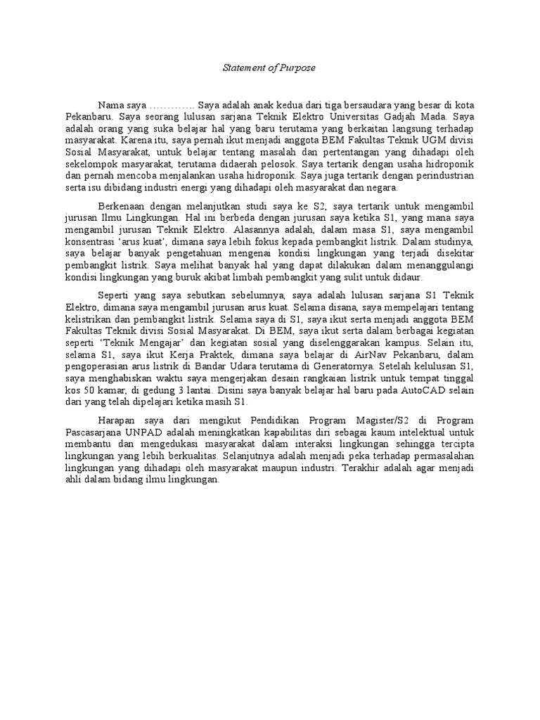 Contoh Statement of Purpose | PDF