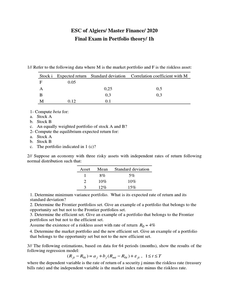 Portfolio Theory Exam 2020 With Solution | PDF | Errors And Residuals | Modern Portfolio Theory