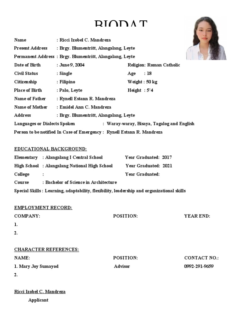 WRCC Biodata Resume | PDF