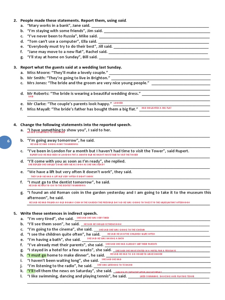 Reported-Speech - Statements | PDF