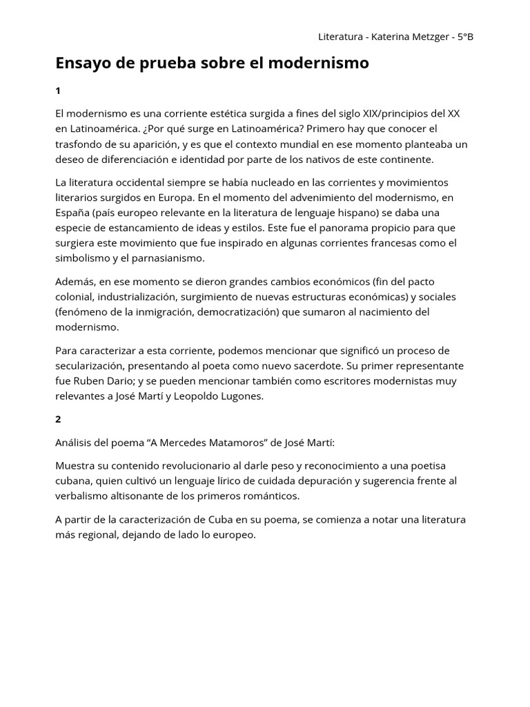 Modernismo - Ensayo de Prueba | PDF