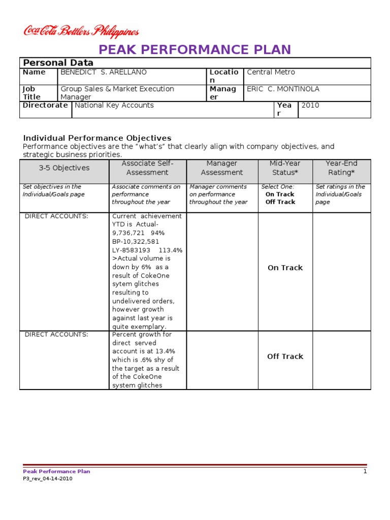 Peak Performance P3 Plan | PDF | Competence (Human Resources) | Goal