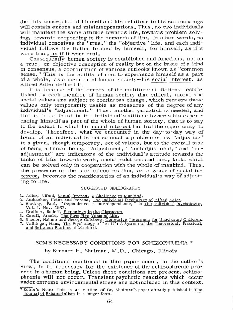 The Necessary Condidtions For Schizophrenia-Shulman Individual ...
