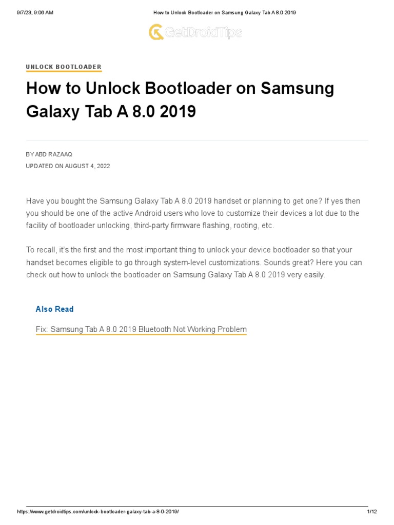 How To Unlock Bootloader On Samsung Galaxy Tab A 8.0 2019 | PDF | Usb ...