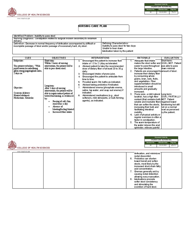 NCP3 | PDF | Constipation | Dietary Fiber
