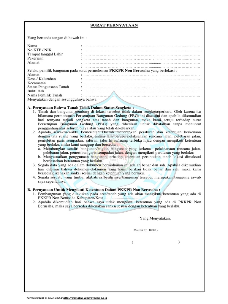 Lampiran Form PKKPR NB | PDF