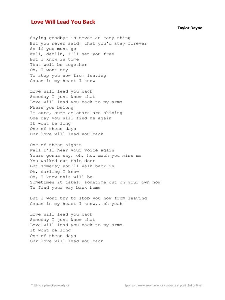 Love Will Lead You Back Lyrics | PDF