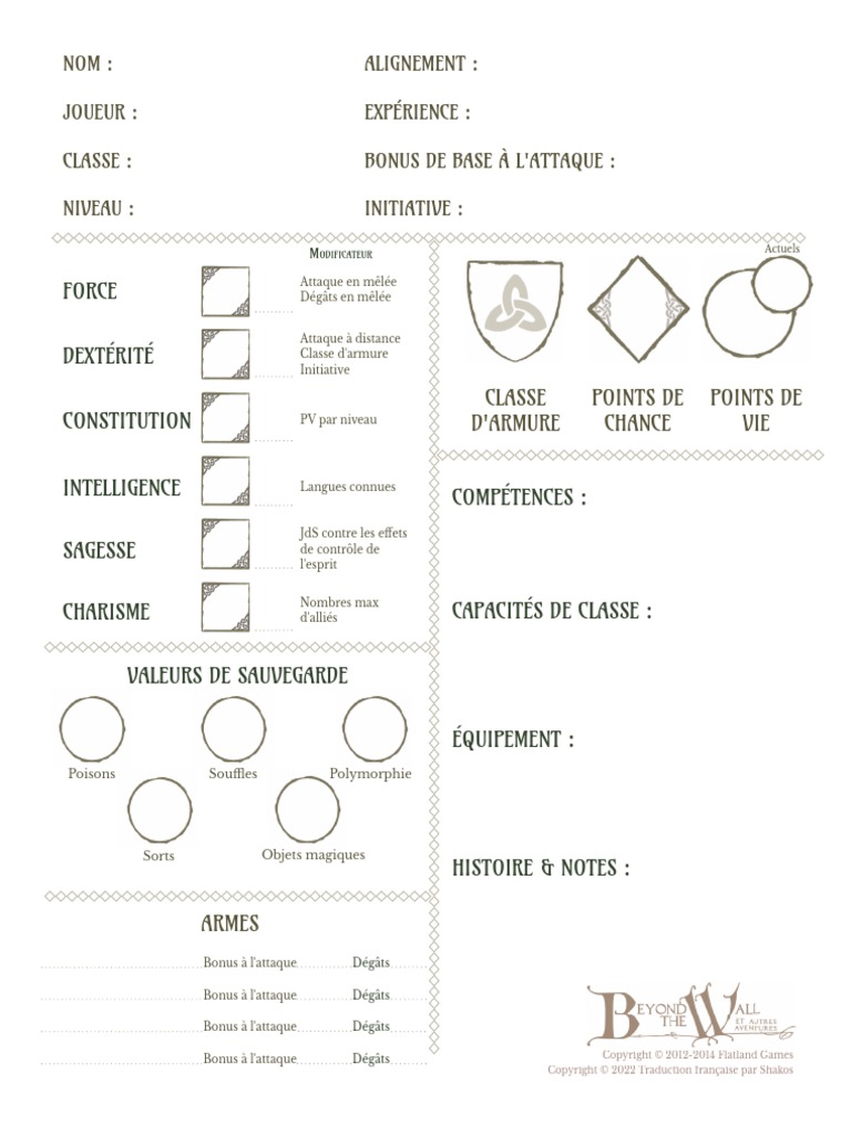 Fiche de Personnage 1 Page | PDF