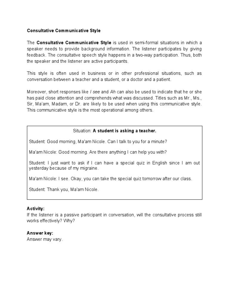 Consultative Communicative Style | PDF