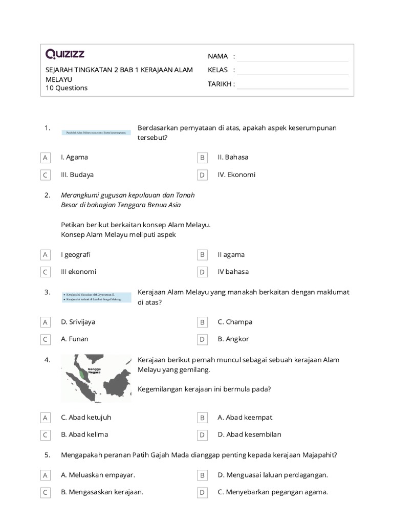 Sejarah Tingkatan 2 Bab 1 Kerajaan Alam Melayu | PDF