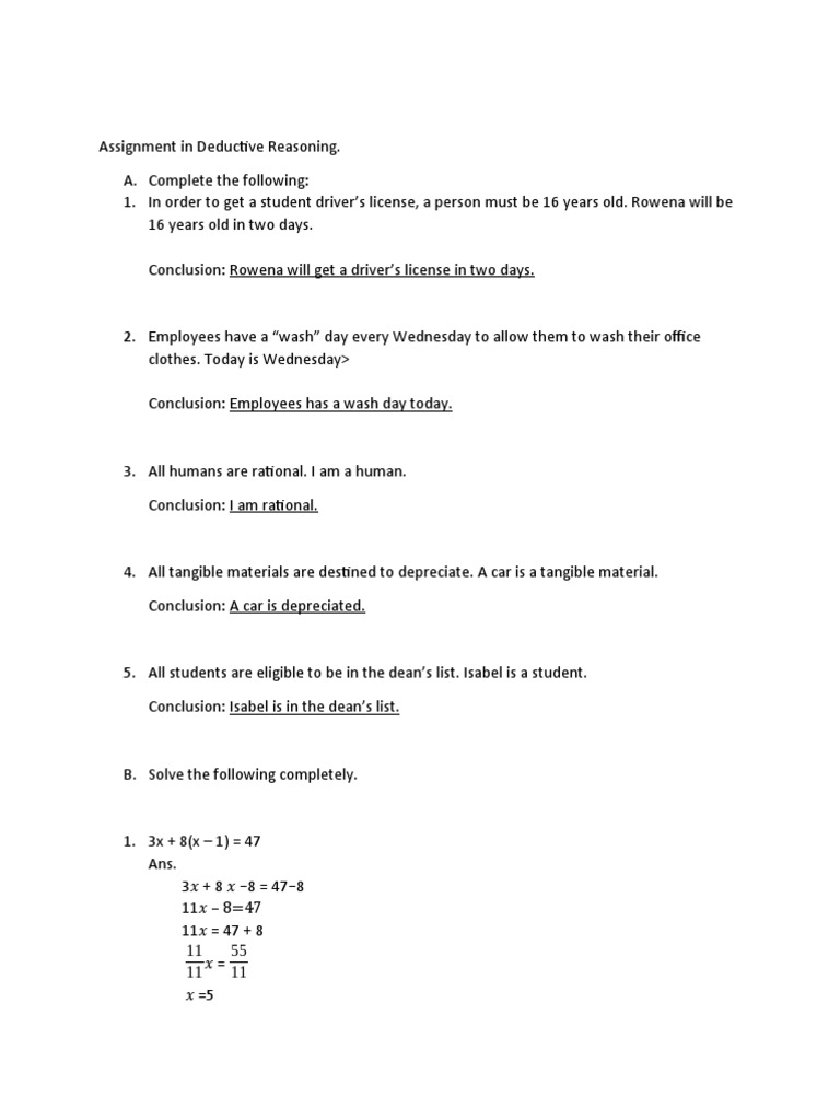 Deductive Reasoning Math Assignment | PDF | Speed | Reasoning