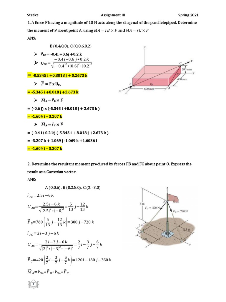 Statics Assignment III | PDF | Euclidean Vector | Algebra Statics Assignment III | PDF | Euclidean Vector | Algebra