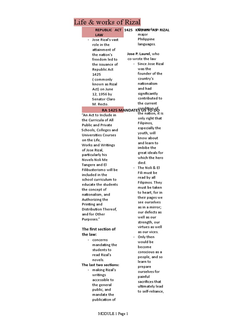 Life & Works of Rizal Notes | PDF | Philippines